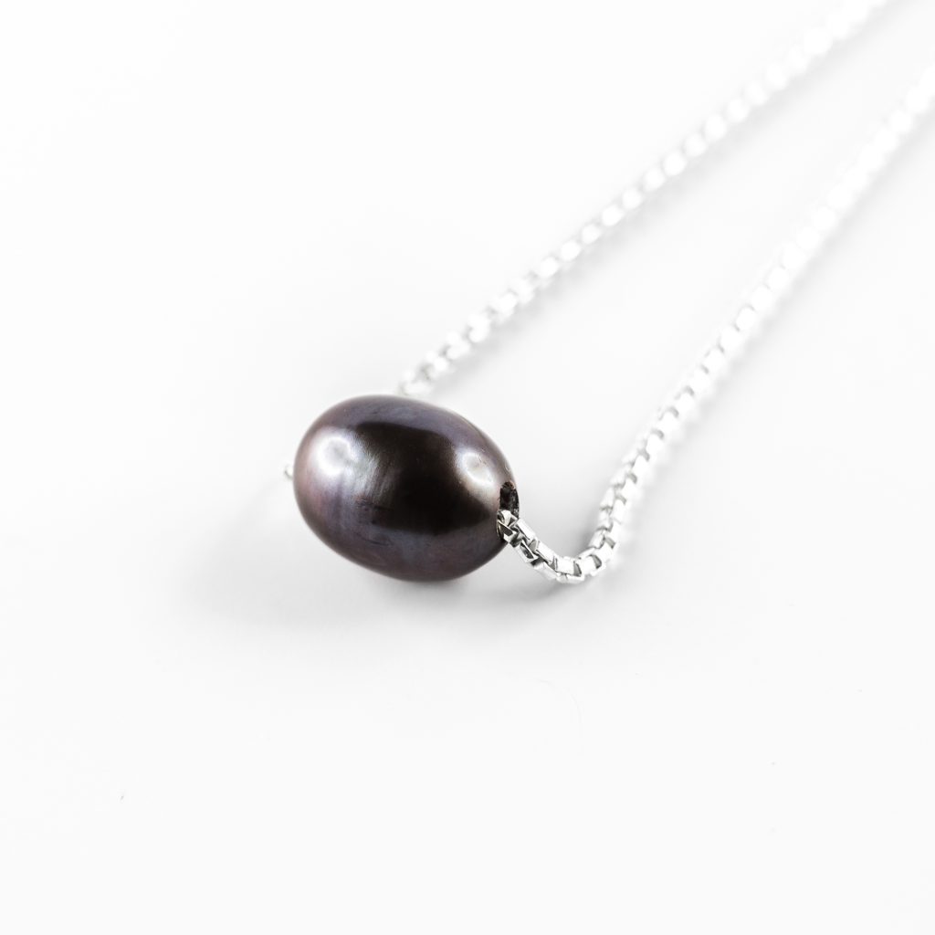 Collier perle de culture noire "Perla" en argent massif 925 - Perle de Jade