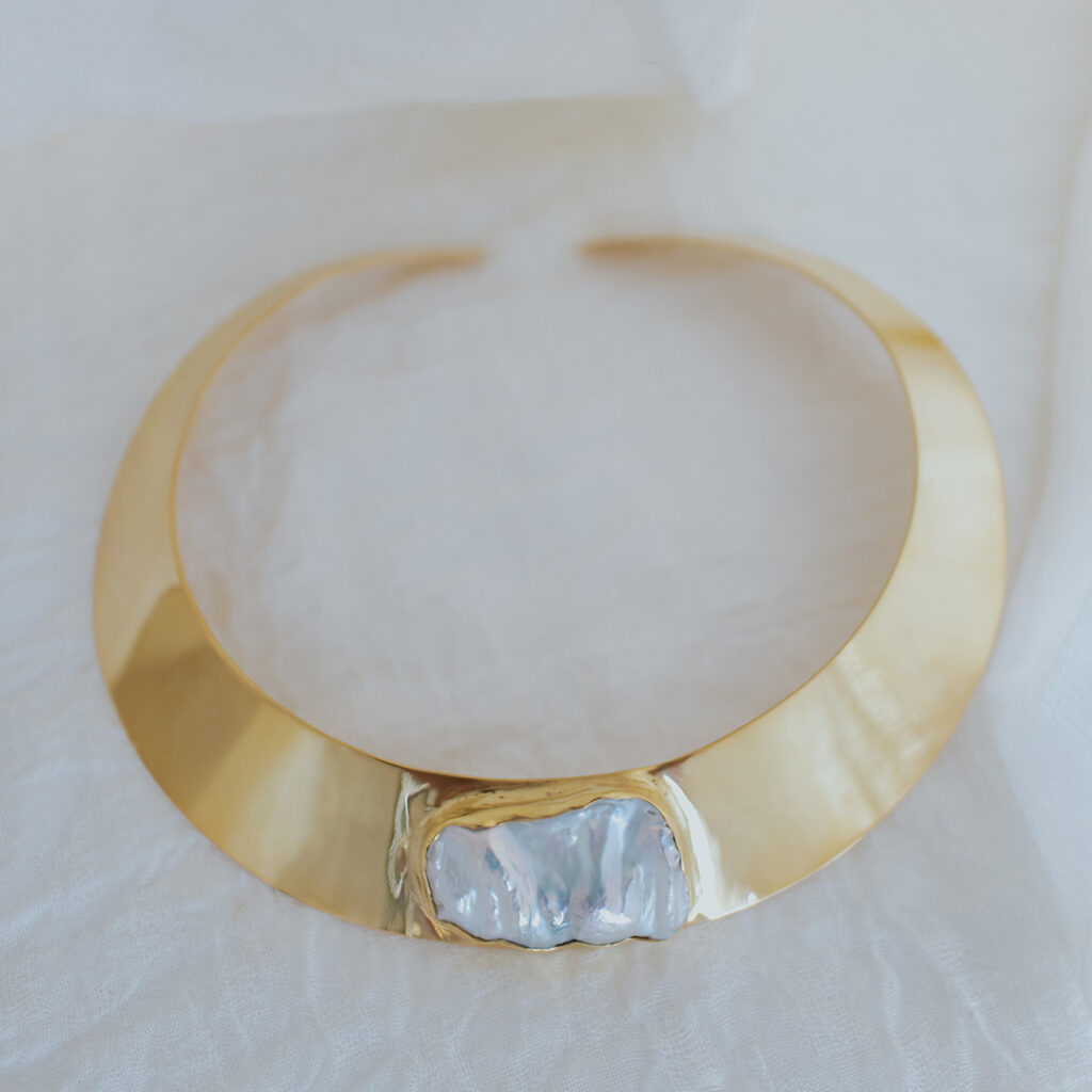 Collier quartz transparent et plaqué or 18 carats - Perle de Jade