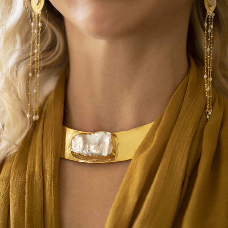 Collier quartz transparent et plaqué or 18 carats - Perle de Jade